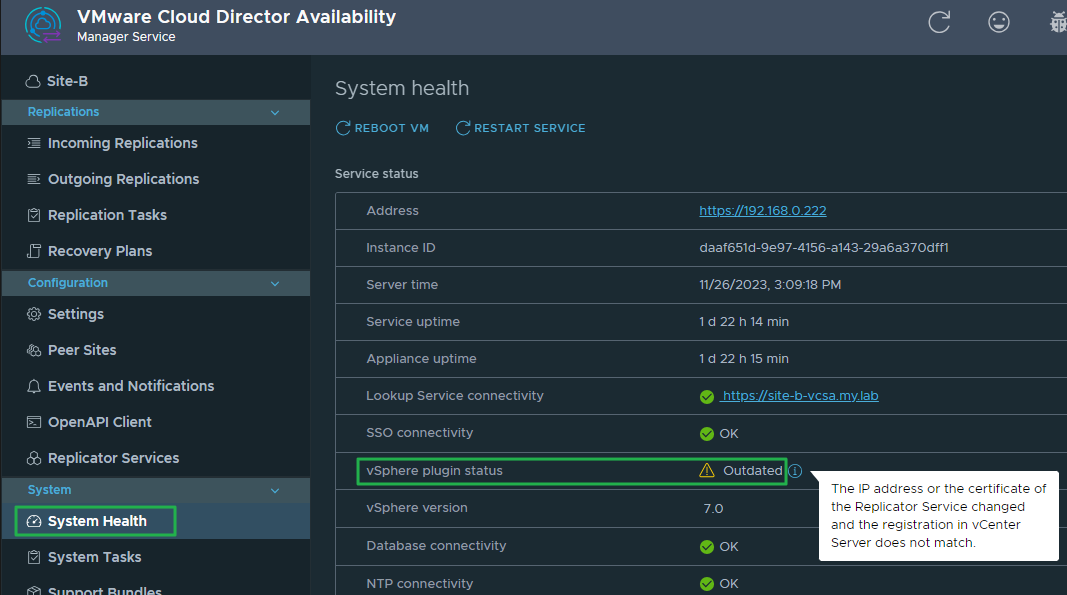 VCDA 4.7 vSphere plugin status Outdated - VMscribble
