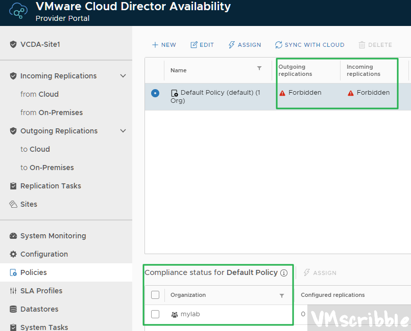 VCDA - The destination replication policy does not allow incoming ...